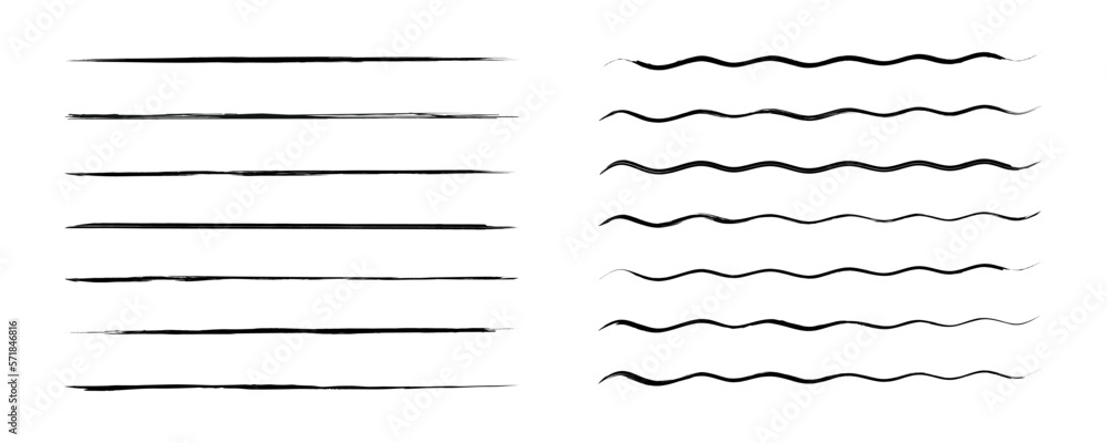Grunge lines elements set. Straight and Wave lines collection isolated ...