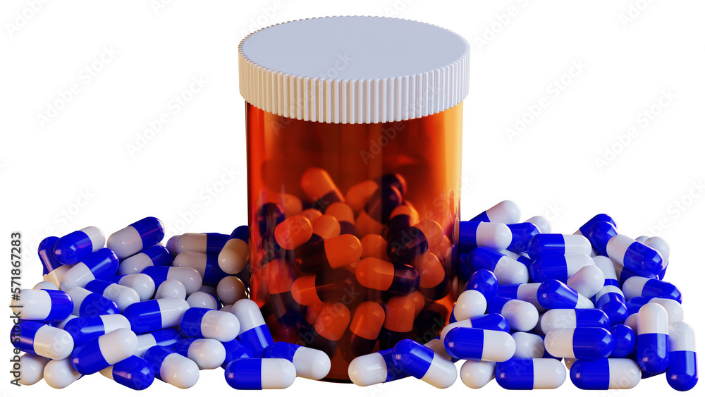 Pills and bottle on PNG Transparent background. Health, medication use ...