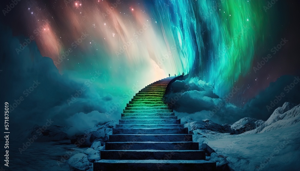 way path to heaven under starry sky with norther light , Generative Ai ...