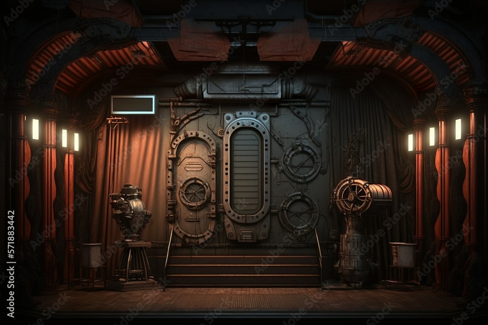 Vintage sci-fi art deco texture on victorian theater hall interior full ...