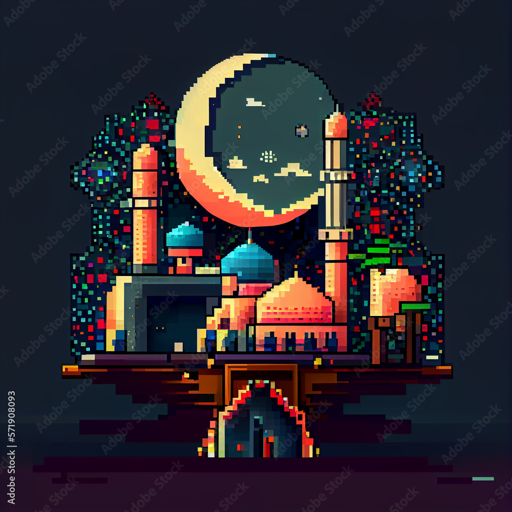 Islamic Mosque. Pixel Art Style. AI Generated Stock Illustration ...