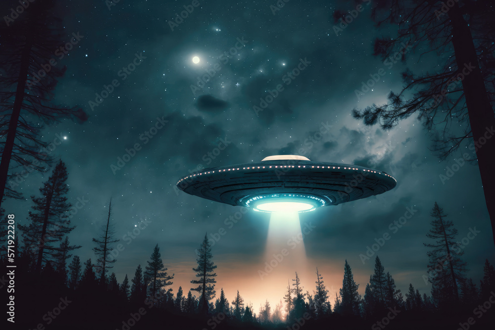 eerie alien ufo abduction lit up in the night sky made by generative ai ...