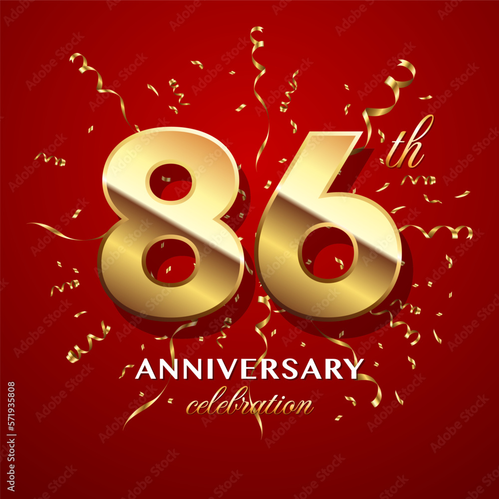 86th Anniversary Celebration. logo design with golden numbers and text ...