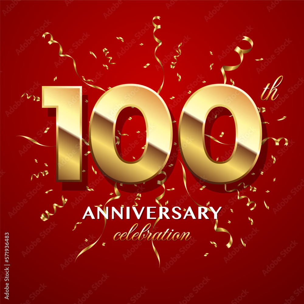 100th Anniversary Celebration. logo design with golden numbers and text ...