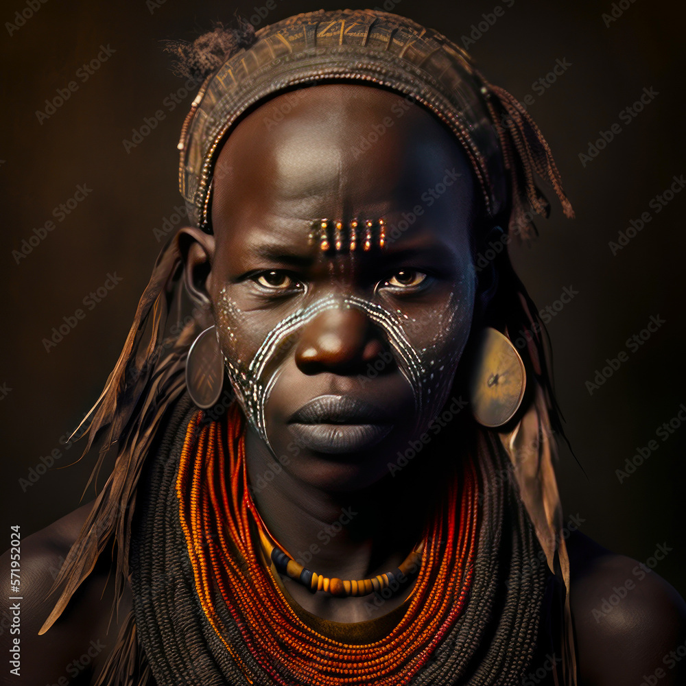 Realistic illustration in artificial intelligence. Portrait of an ...