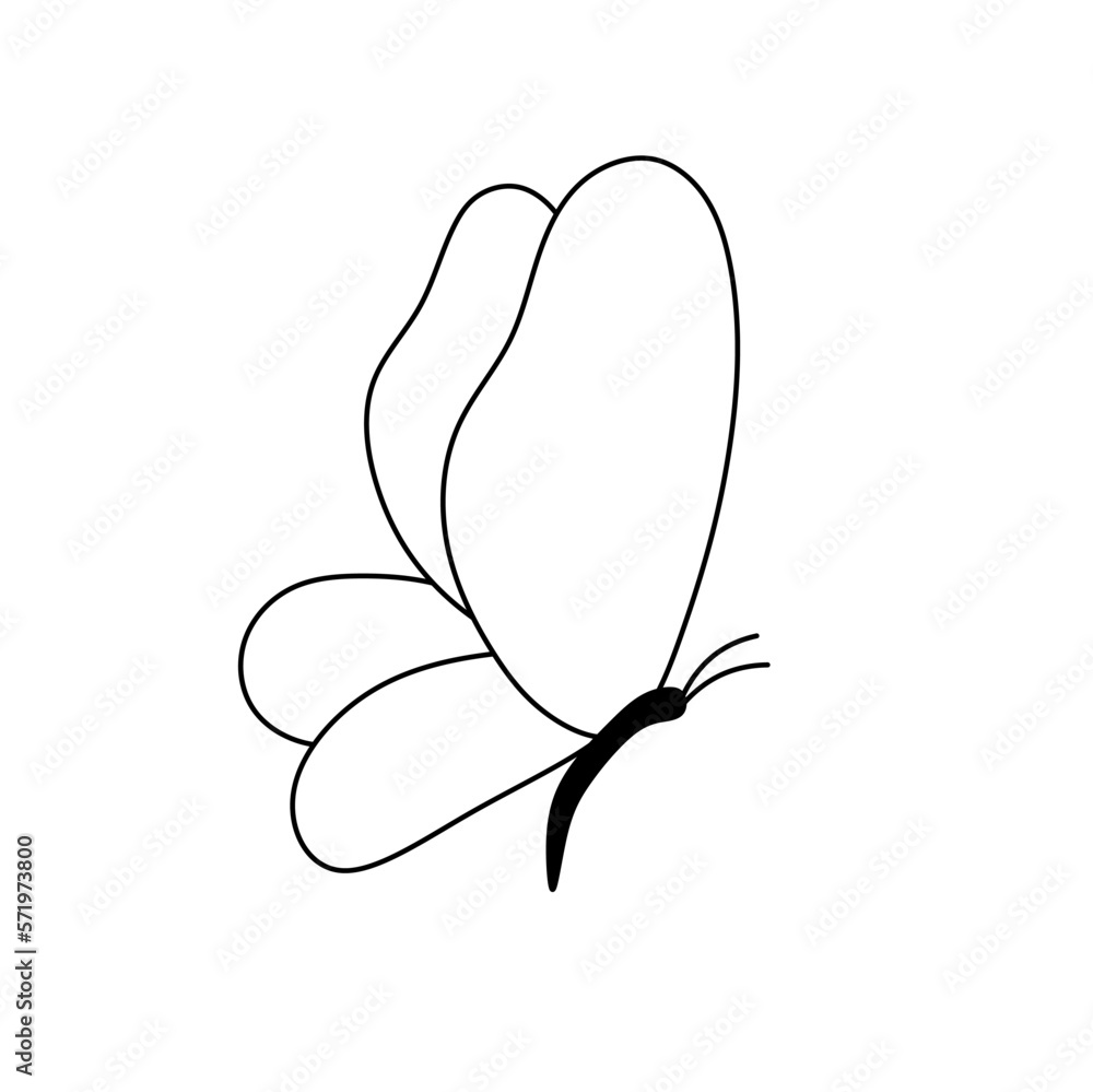 Vector isolated one single simplest flying butterfly side view ...