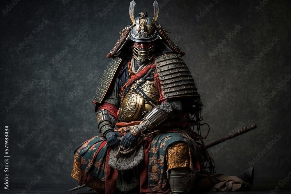 A epic samurai warrior in full body armor, dark background, generative ...