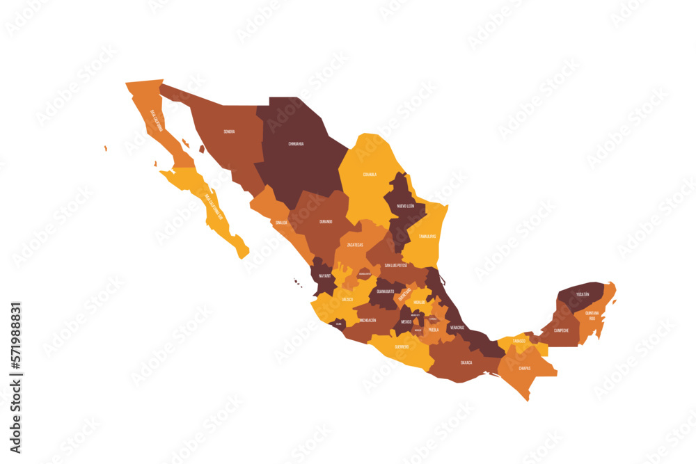 Mexico political map of administrative divisions - states and Mexico ...