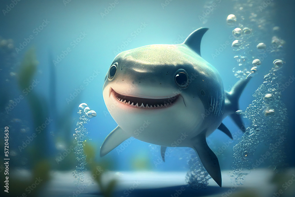 Baby shark smiling. Underwater photography of cute baby shark. Illustration AI Stock ...