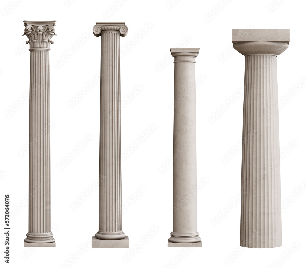 Classical order columns and pillars isolated on transparent background ...