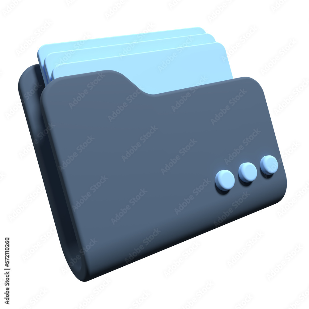 3d rendering illustration of folder icon with paper document. Simple ...