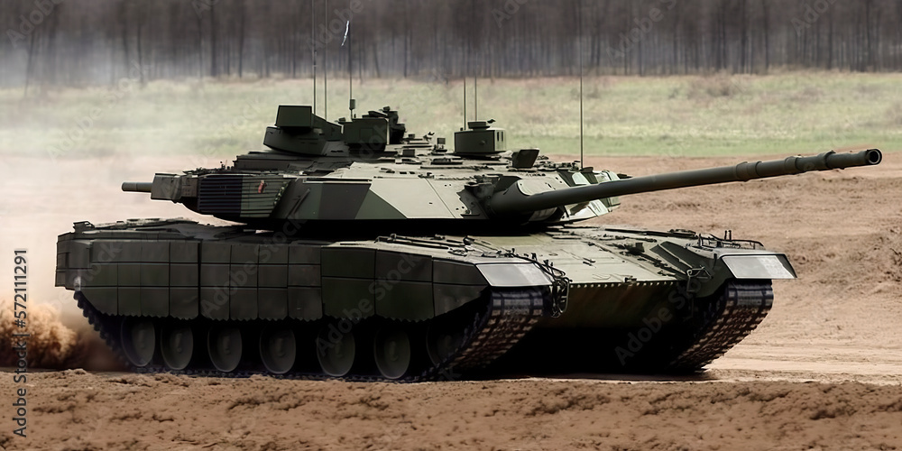 Army or military tank ready to attack in a battle moving over a ...