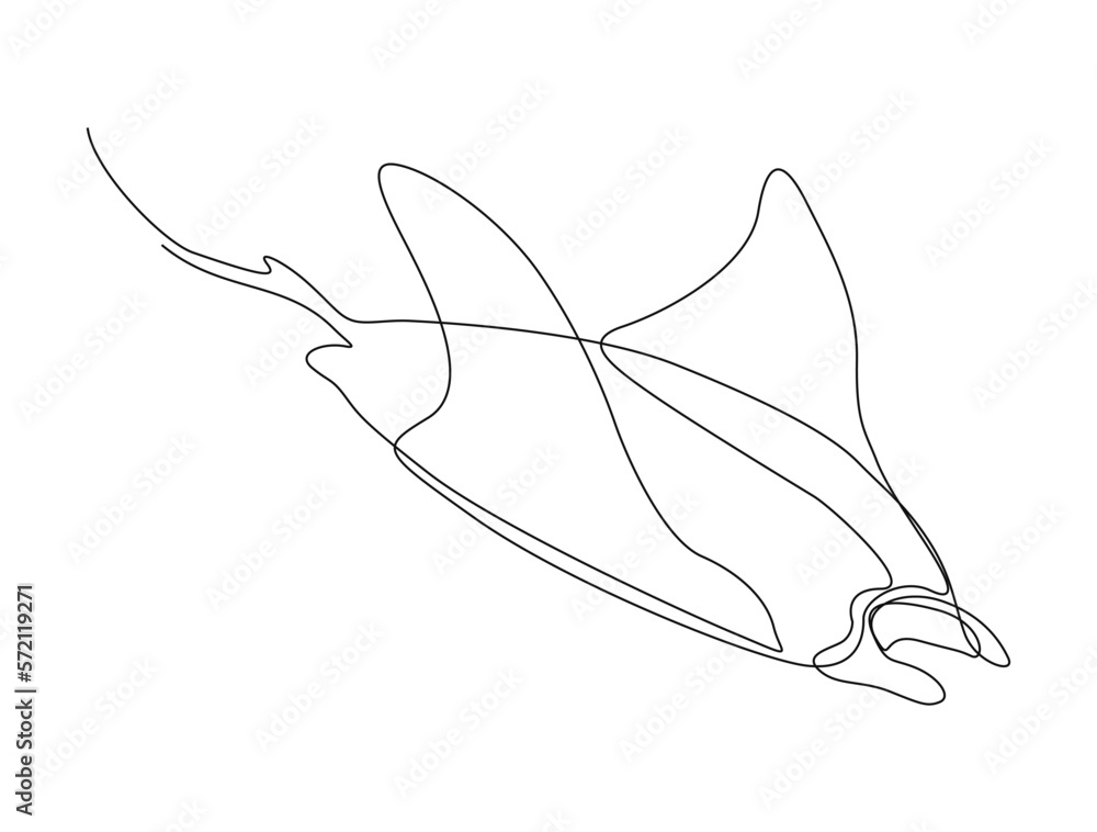 Continuous one line drawing of manta ray. Simple illustration of ...