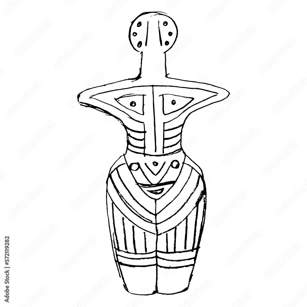 Female figurine of a goddess with geometrical ornament on body ...