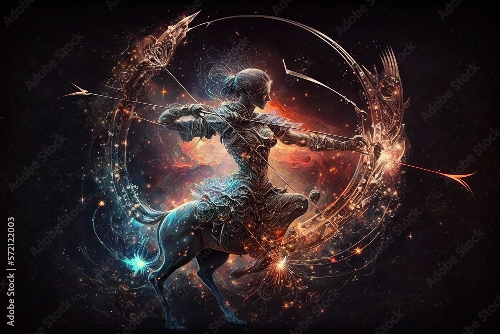 Ilustración de Stock Backdrop of sacred zodiac Sagittarius symbols, astrology, alchemy, magic ...