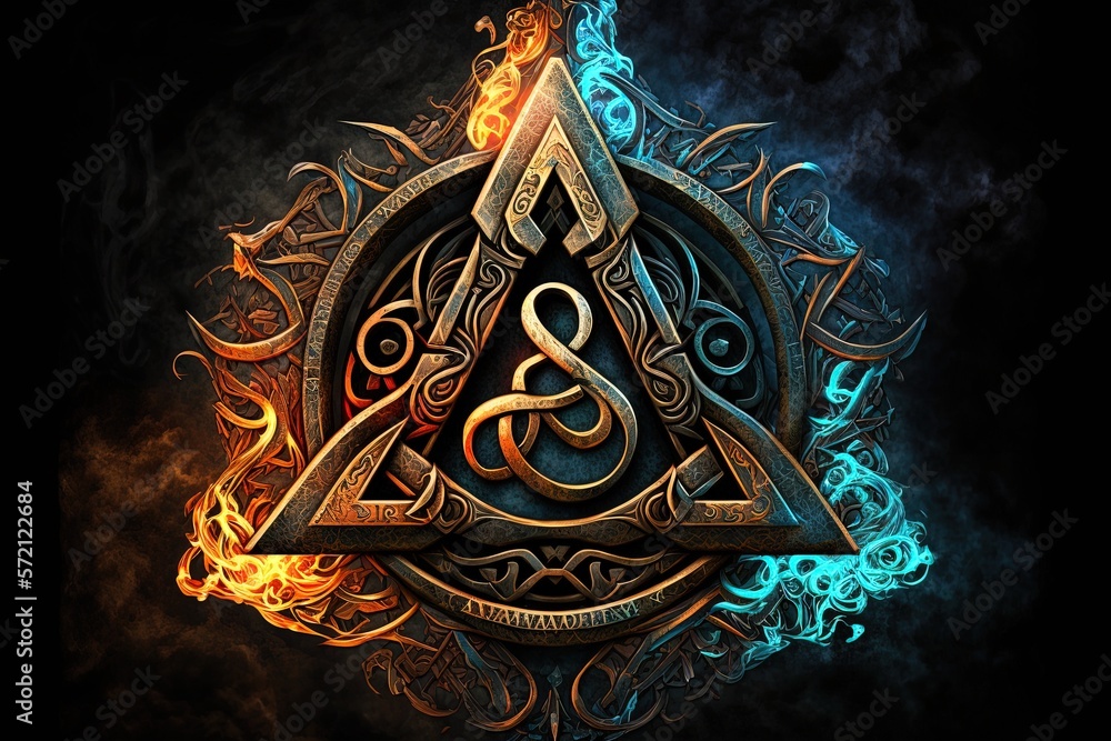 Illustration Stock Generative AI arcane symbol with effect of fire and ...