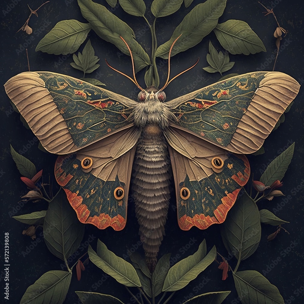 Ilustración de Stock Eerie Portrait of an Imaginary Moth Species. [Sci ...
