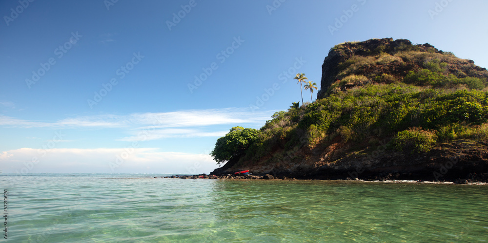 Mokolii island [also known as Chinamans Hat] as seen from the water on ...
