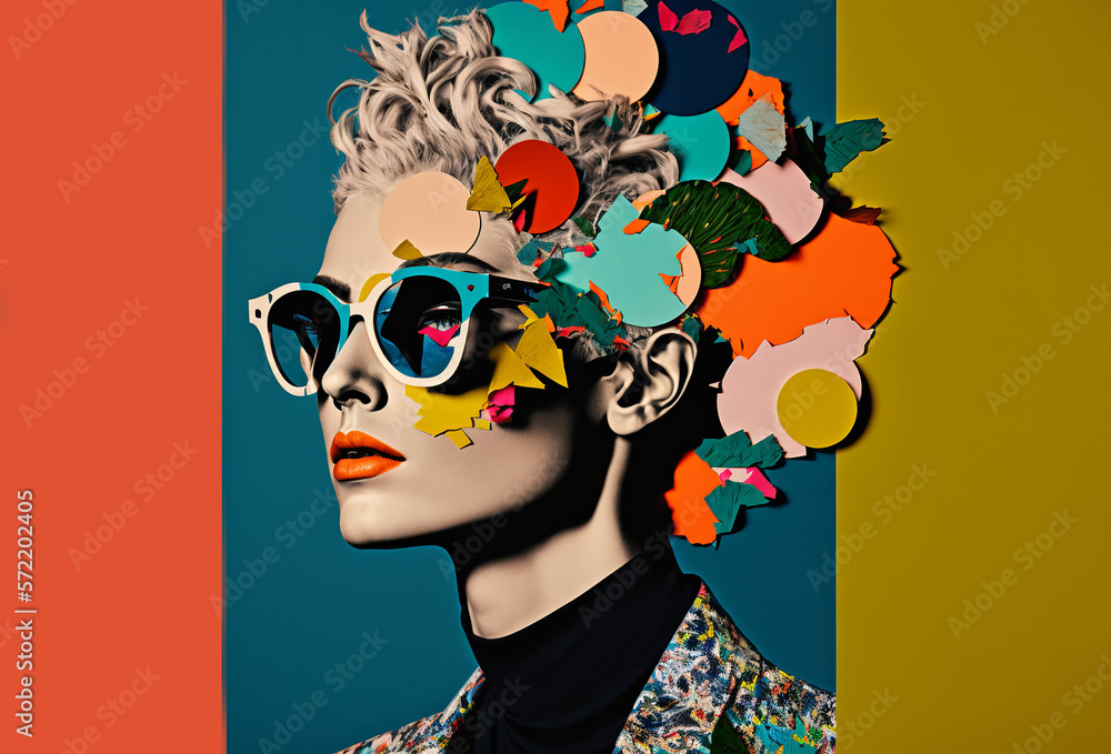 Abstract modern art collage portrait of young woman. Trendy paper ...