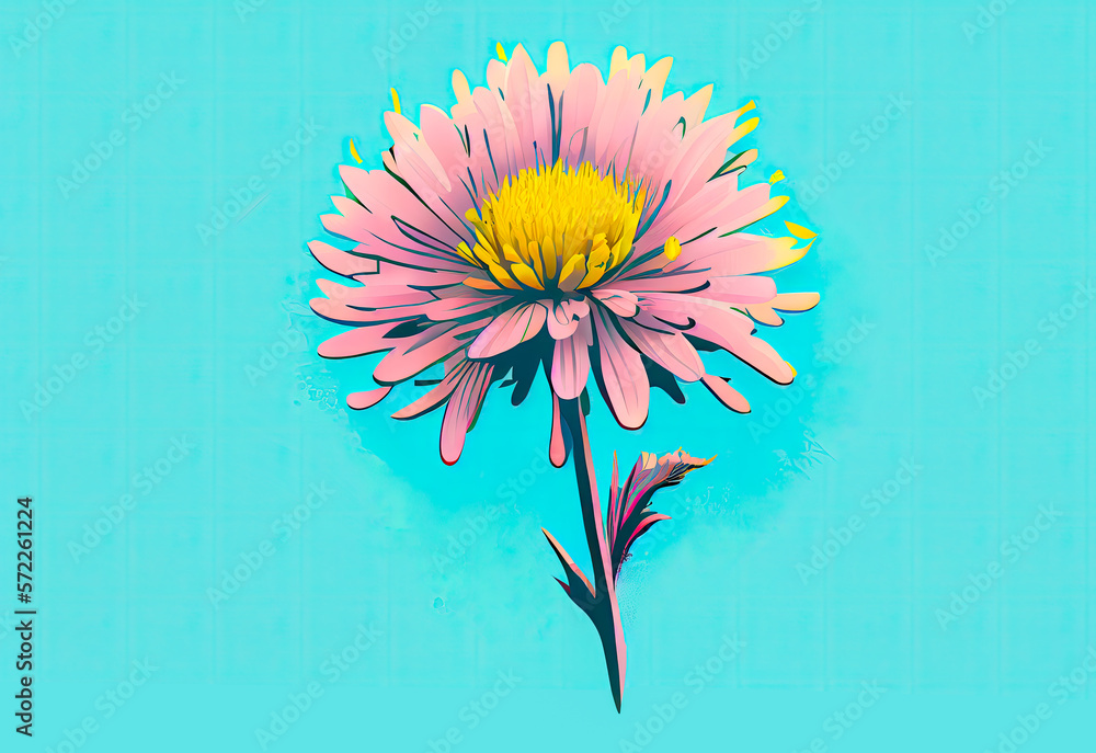 Minimalistic pop art duotone illustration of a isolated blooming pink ...