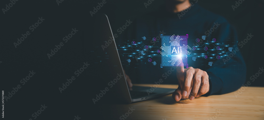 Chatbot chat AI concept, artificial intelligence Businessman using AI smart robot technology ...