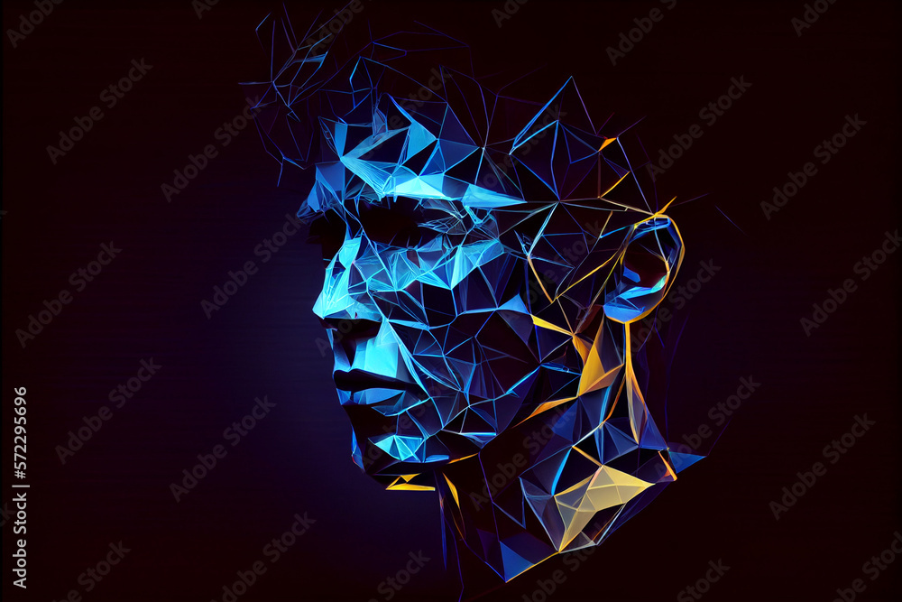 Human face building polygonal lines created with Generative Ai Stock ...