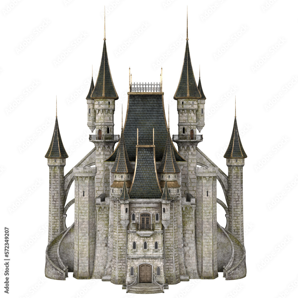3d render fantasy castle tower medieval isolated Stock Illustration ...