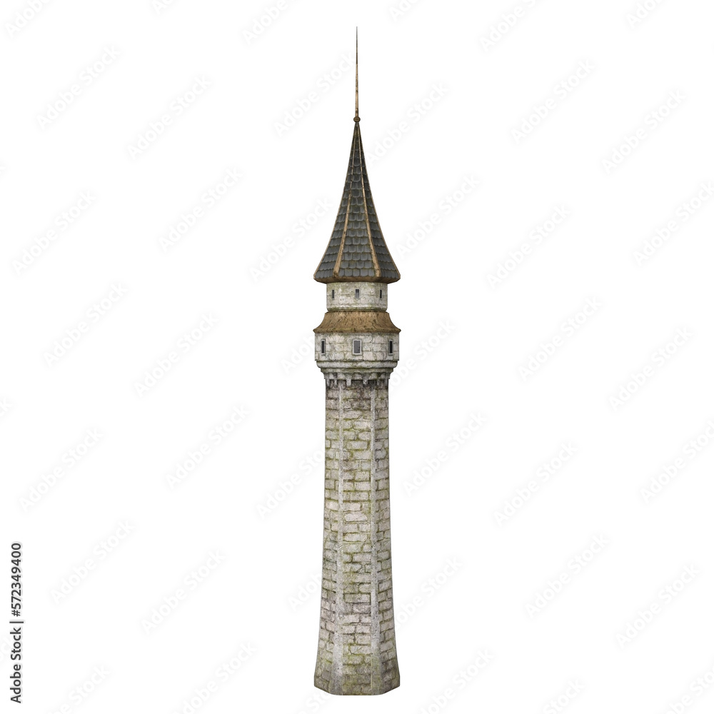3d render fantasy castle tower medieval isolated Stock Illustration ...