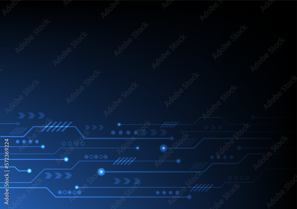 Blue background technology circuit with arrow and element. Modern ...