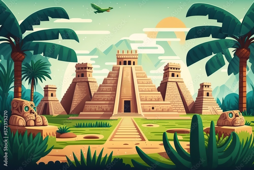 Ilustración de Stock cartoon illustration, aztec city with mayan ...