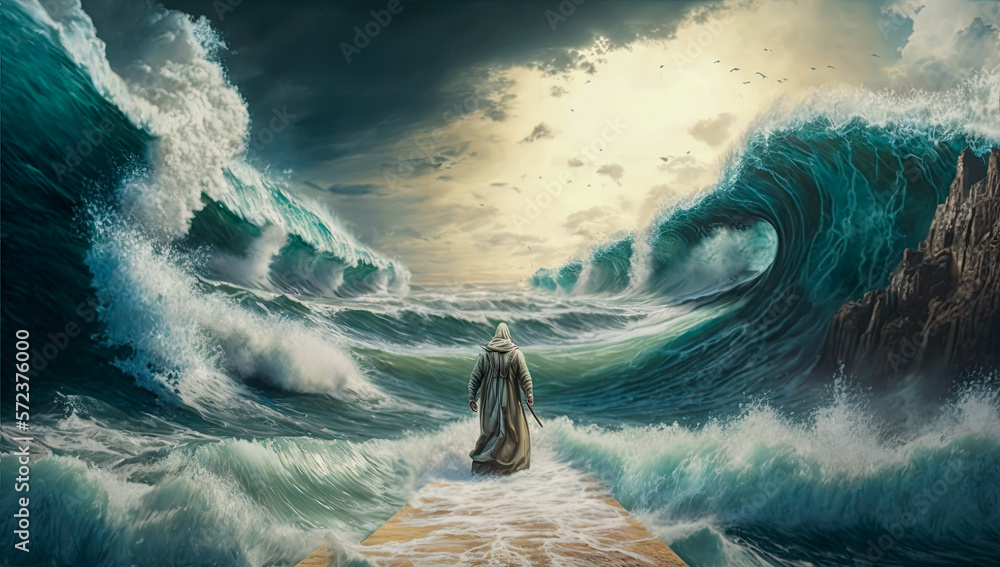 The story of Moses parting the Red Sea. Ai generated illustration ...