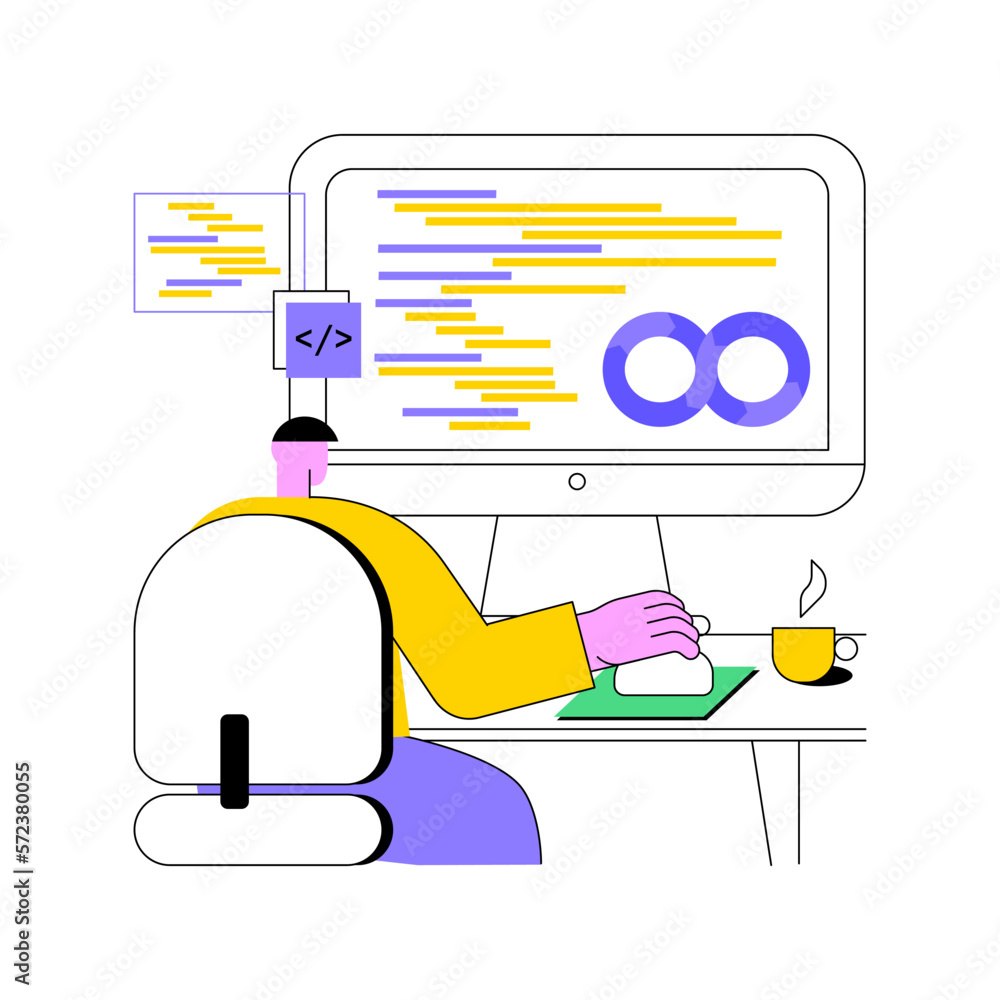 Collaborative framework isolated cartoon vector illustrations. Man programming and coding ...