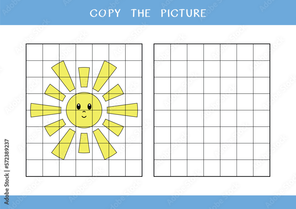 Copy the picture of cute sun. Simple educational game for kids. Vector ...