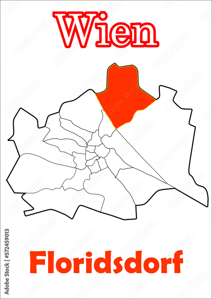 Wien Stadtkarte mit Bezirke Floridsdor Vektor Karte Rot und Weiß Stock ...