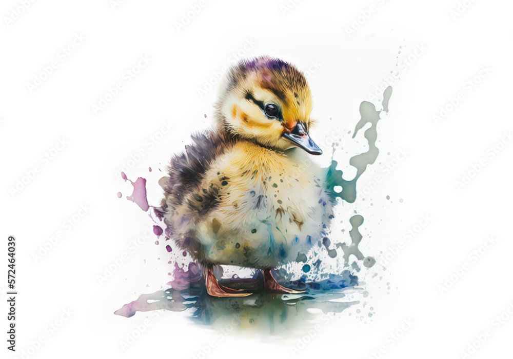 Generative AI. Cute little duck, watercolor illustration, summer ...