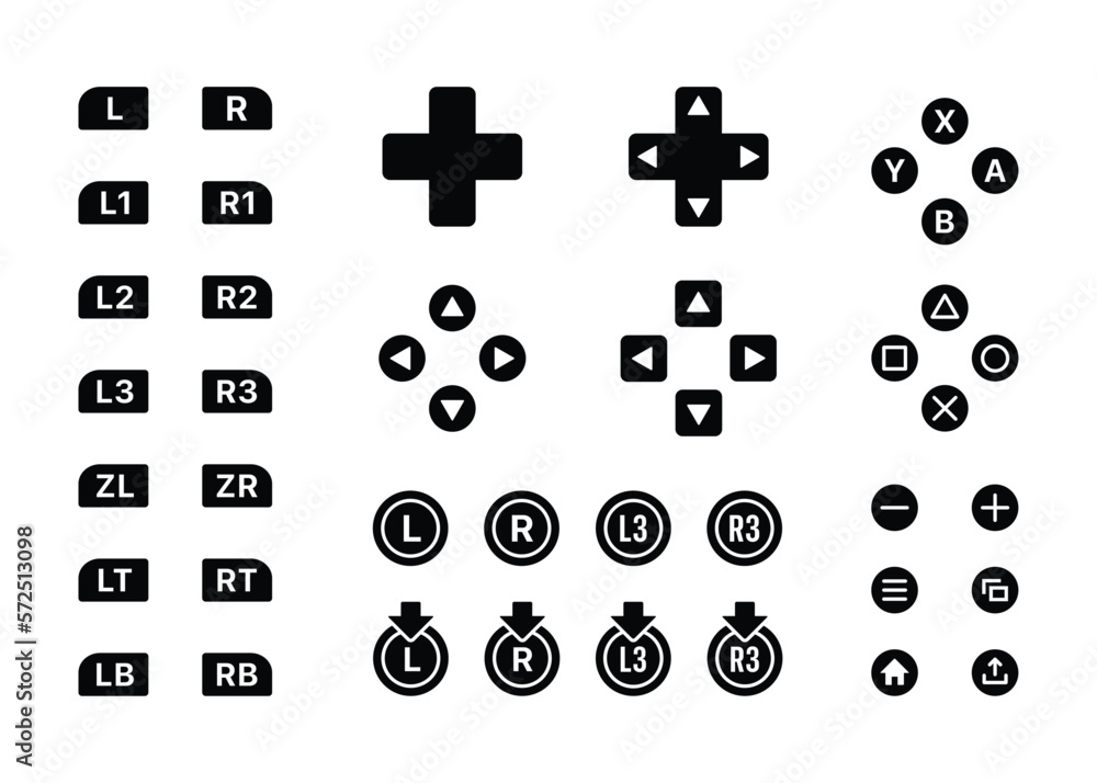 Video game controller button set collection flat vector icon for games ...