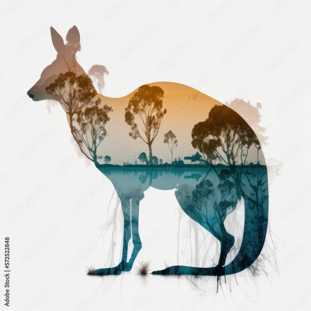 Cool and Beautiful Double Exposure Silhouette Kangaroo Animal in ...