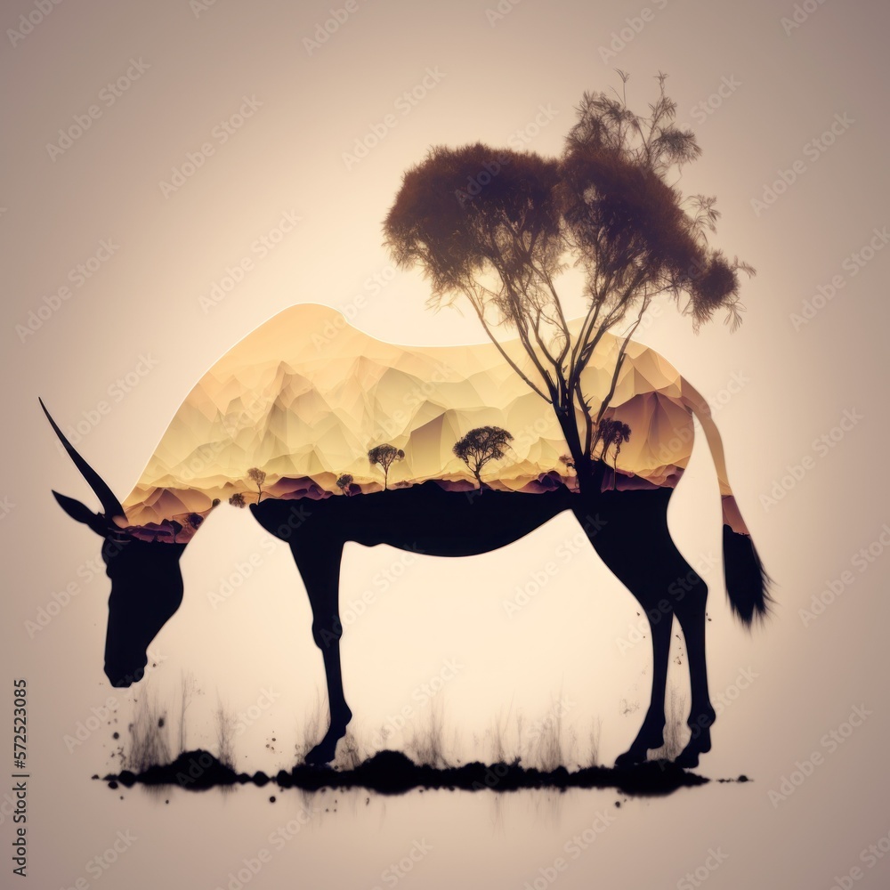 Cool and Beautiful Double Exposure Silhouette Oryx Animal in Natural ...