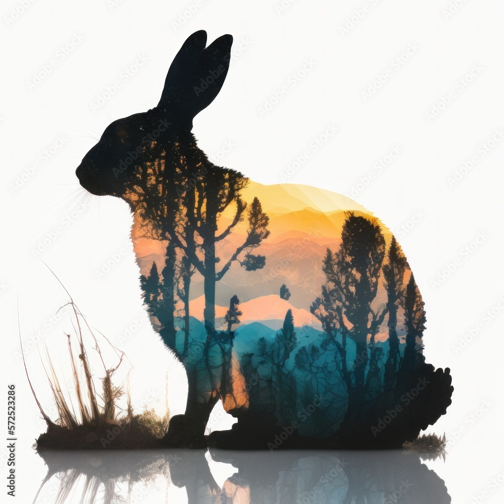 Cool and Beautiful Double Exposure Silhouette Rabbit Animal in Natural ...