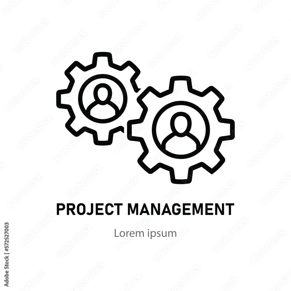 Team work line icon, vector pictogram of collaboration process. People in cog wheel, efficiency ...