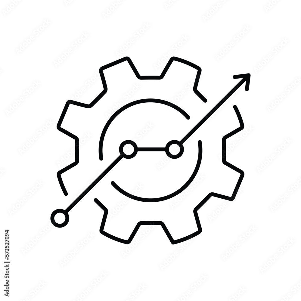 black thin line gear like insight or metric icon. flat linear trend ...