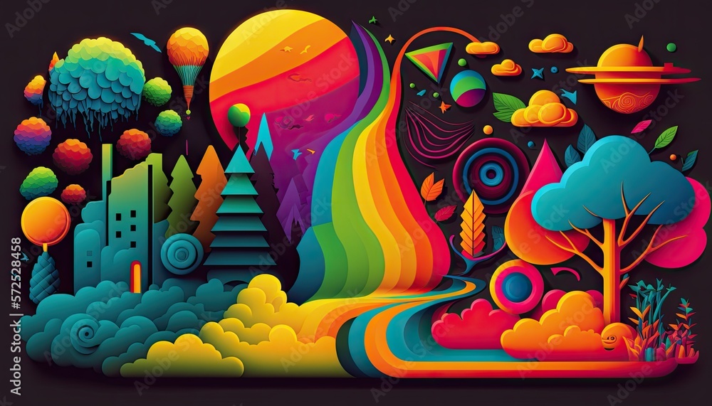 Designer Background with Iconic symbols and Vibrant color palette with ...