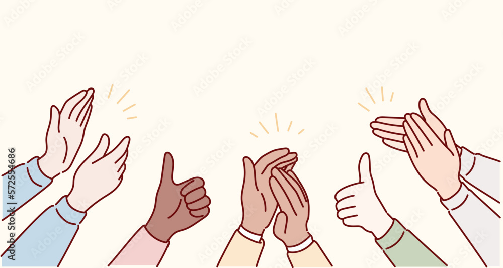 Human hands clapping. People crowd applaud to congratulate success job. Hand thumbs up. Hand ...