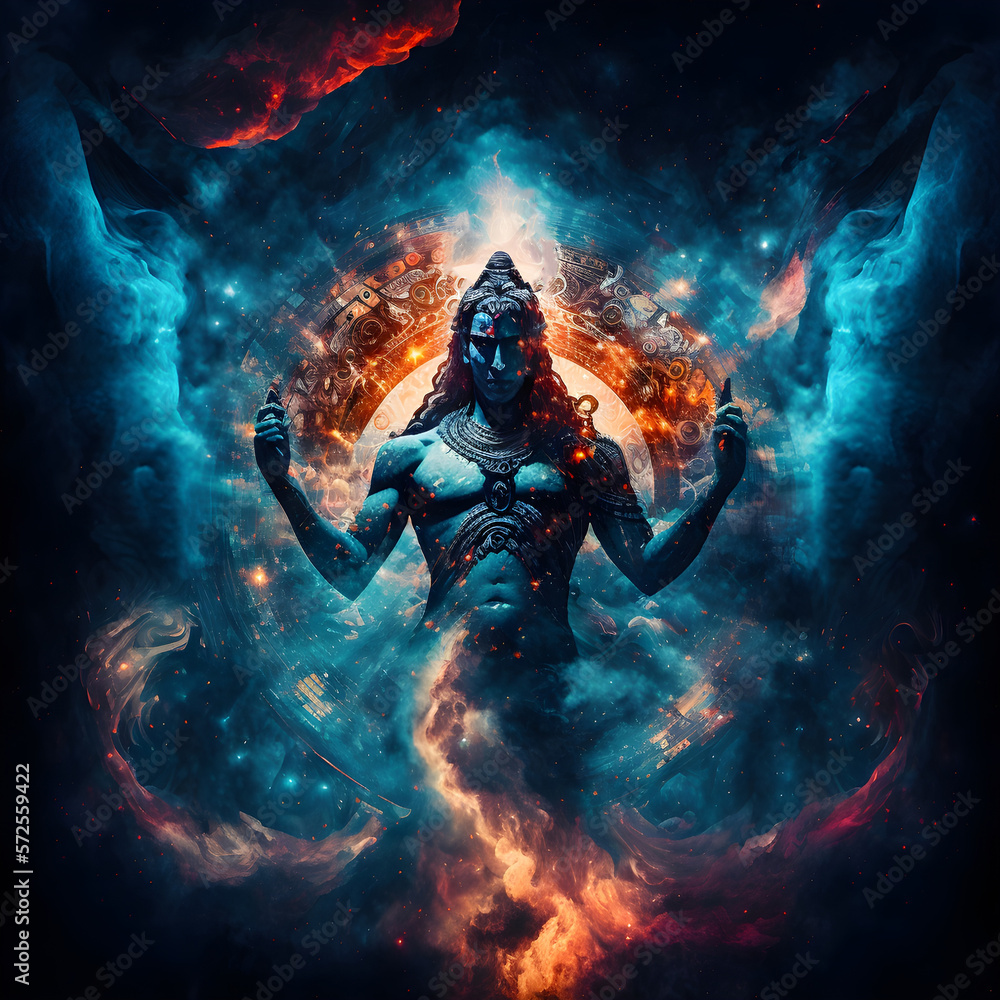 Lord Shiva in a transcendental spiritual image against the background ...