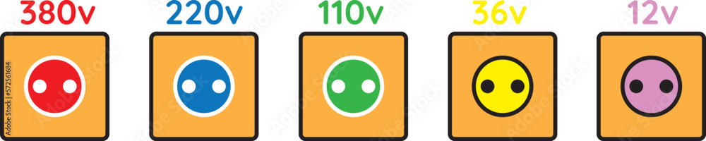 Socket power icon. Electric plug symbol. 110v, 220v, 380v voltage ...