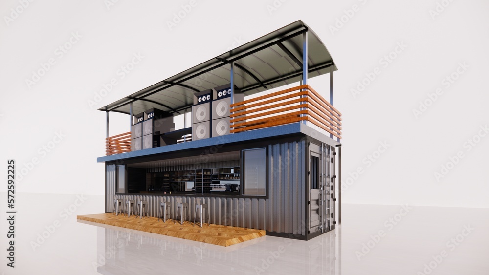 40 feet container 2 floors with Dj at the top 3d rendering realistic ...