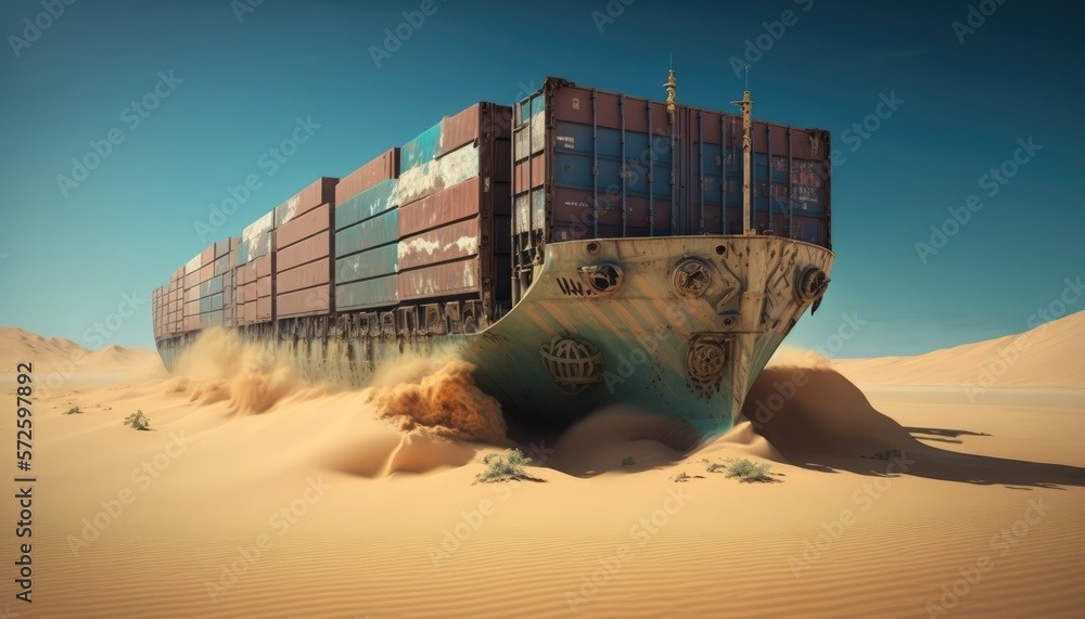 Logistics Challenges - Container Freight Ship Stuck in Desert Sands ...