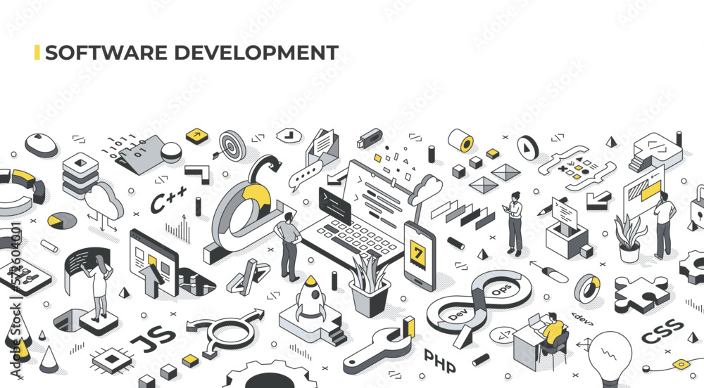 Software Development Isometric Banner Stock Vector | Adobe Stock