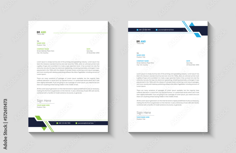 Business letterhead, Letterhead template with various colors ...
