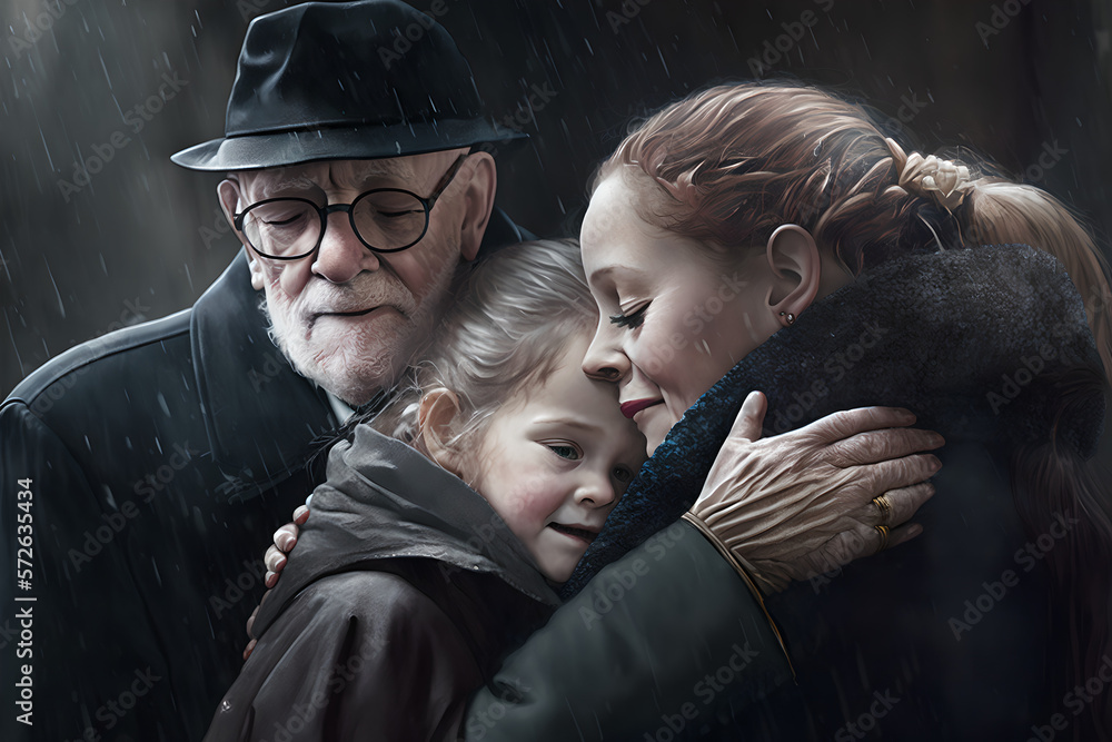 Funeral, black and white, grandparents and elderly relatives comfort ...